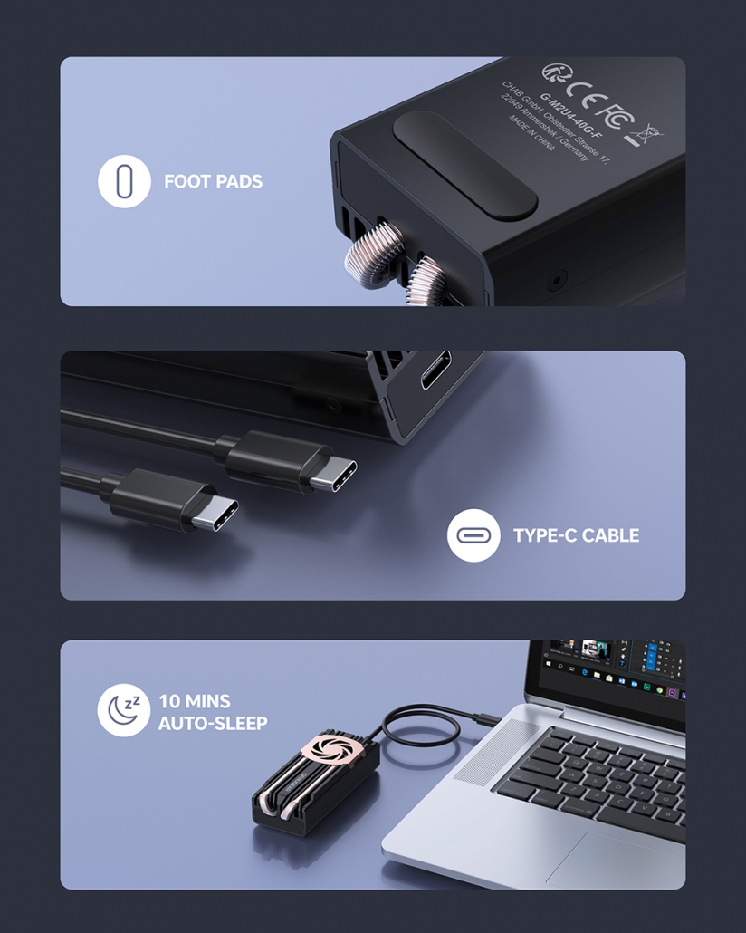 USB 4.0 Enclosure for M.2 2280 PCIe Gen4x4 NVMe SSD - GRAUGEAR