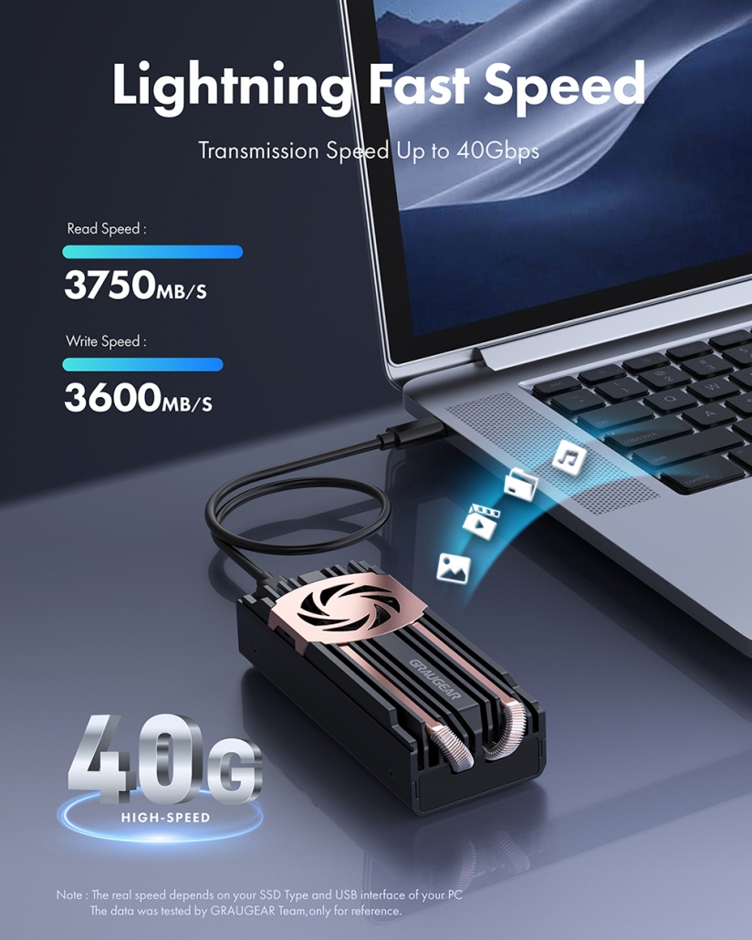 USB 4.0 Enclosure for M.2 2280 PCIe Gen4x4 NVMe SSD - GRAUGEAR