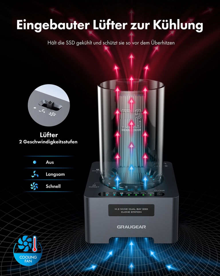 USB3.2 Gen2x2 Klonstation für 2x M.2 NVMe SSD - GRAUGEAR
