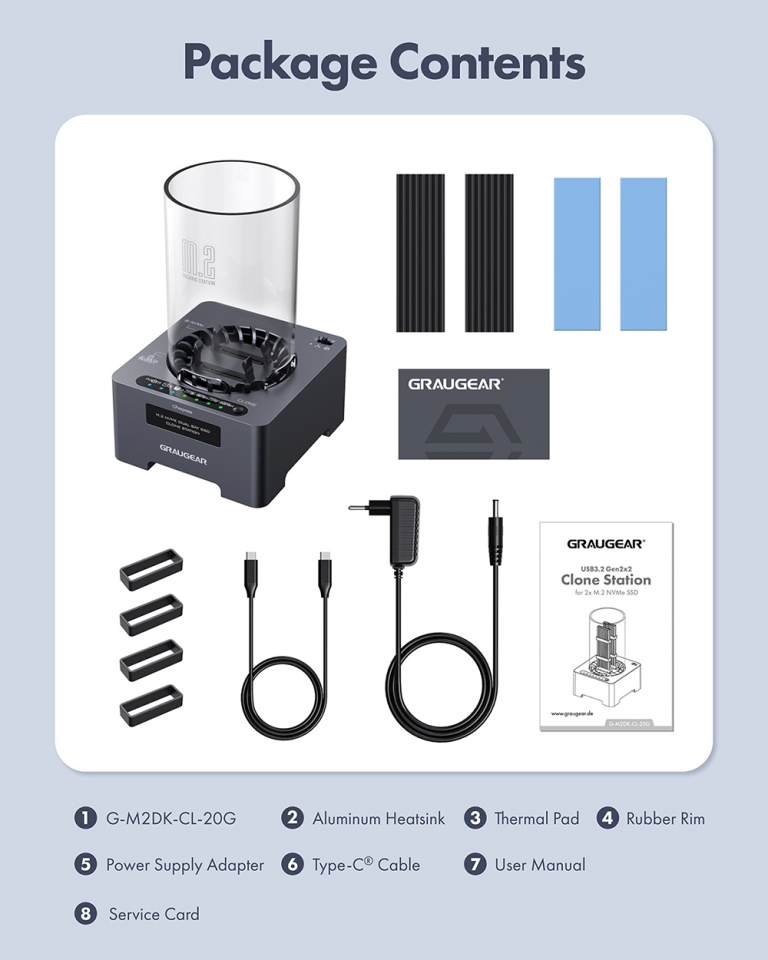 USB3.2 Gen2x2 Clone Station for 2x M.2 NVMe SSD - GRAUGEAR